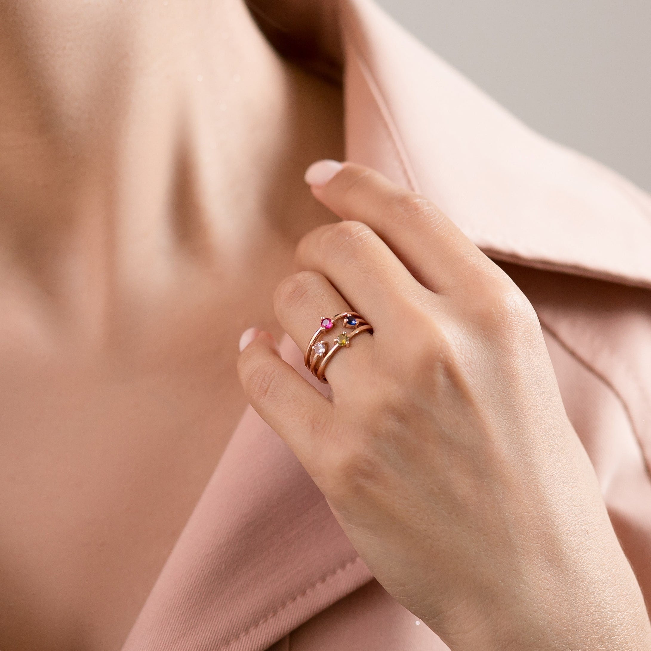 Modern Bypass Ring with Birthstones – Glamoristic